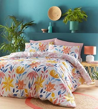 Portfolio Home Portfolio Bettw&auml;sche-Set f&uuml;r Super-Kingsize-Betten, wendbar, Blumenmuster, Pastellfarben