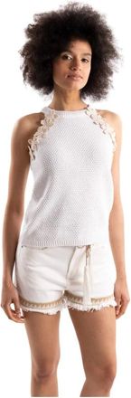 PHO Firenze Femme, Tops, Blanc, Taille: 40 FR D&eacute;bardeur Effet Tricot