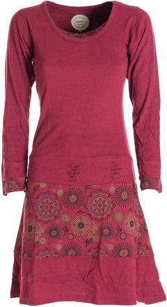 vishes Alternative Bekleidung - Langarm Damen Keid Mandala Druck Rundhals Ausschnitt dunkelrot 38-40