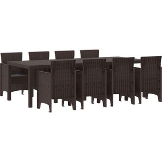 vidaXL Garten Essgruppe 9 pcs Braun Polt Rattan Vidaxl