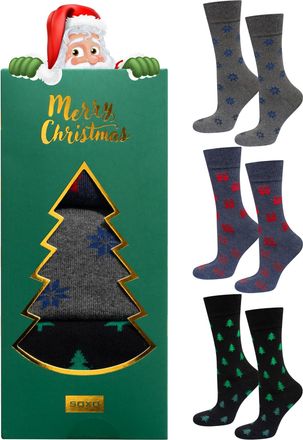 Soxo Weihnachten Socken Herren Lustige Geschenke F&uuml;r M&auml;nner Weihnachtssocken Weihnachtsbox 40-45 Gr&uuml;n 3 Paar