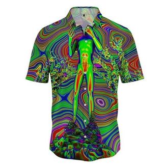 Keephen Feuilles Impression 3D Boutonn&eacute;e Chemise pour Femmes Hommes Nouveaut&eacute; Hawaiian Chemises Manches Courtes Plage Aloha Chemise