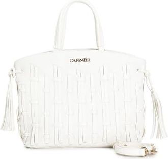 Caf&egrave;noir Sac Cabas Orn&eacute; De D&eacute;licates Coutures, C&ocirc;t&eacute;s Fronc&eacute;s Avec Noeud Et Pompon, Pour Femme, Couleur Blanc, Taille Taille Unique