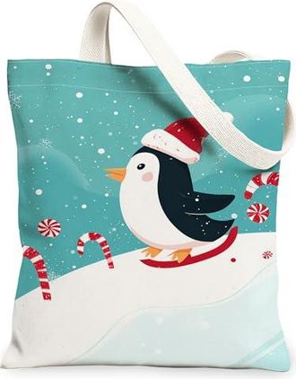 Generic Sacs fourre-tout en toile avec motif pingouin mignon, sac de courses r&eacute;utilisable, amusant, festif, l&eacute;ger, lavable, pour salle de sport, voyage, plage