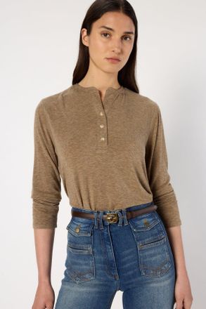 Gerard Darel T-shirt flamm&eacute; &agrave; col tunisien - HUGUE - Camel