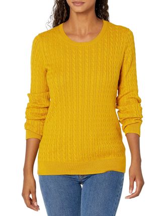 Amazon Essentials Damen Leichter Langarm-Pullover Mit Rundhalsausschnitt Mit Zopfmuster (Erhältlich In Übergröße), Gold, XXL