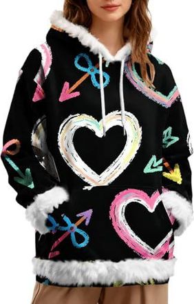 Generic Sweat à capuche dhiver moelleux à col en peluche pour femme - Sweat à capuche décontracté et chaud à manches longues avec poches - Bordure blanche, Mr