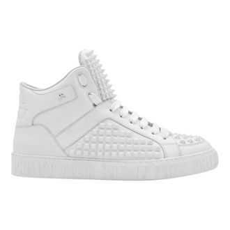 Philipp Plein unisex, Chaussures, Blanc, Taille: 42 EU Baskets Mid-Top en Cuir Nappa avec Clous