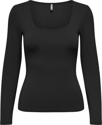 Only Damen ONLEA L/S 2-Way DEEP Neck JRS NOOS Top, Black, Small