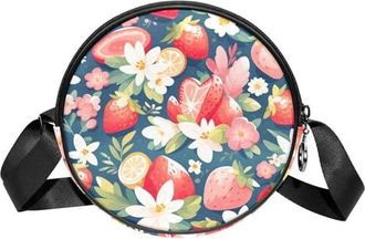 Generic Sac &agrave; bandouli&egrave;re rond pour femme, motif fruits d&eacute;t&eacute; color&eacute;s, petit sac &agrave; bandouli&egrave;re avec fermeture &eacute;clair, bretelles r&eacute;glables, sac &agrave; main rond d&eacute;co