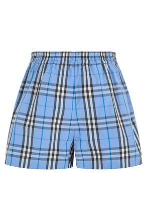 Burberry Womens Shorts Light Blue Check Cotton