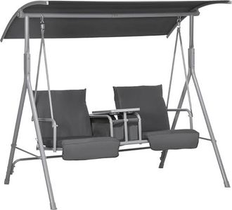 OUTSUNNY Balancelle de Jardin 2 Places avec auvent inclinable Tablette Centrale 2 Porte-gobelets pour terrasse 175L x 112l x 158H cm Balcon Gris