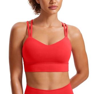 CRZ YOGA Aux Femmes Butterluxe Palangre Soutien-Gorge de Sport Crise Croix Tasse Moul&eacute;e Yoga Recadrer Haut Rouge Profond S