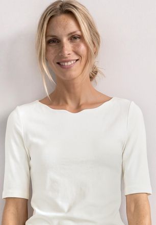 Street One T-Shirt STREET ONE, Damen, Gr. 44, wei&szlig; (sanftes wei&szlig;), Web, Obermaterial: 50% Baumwolle, 50% Modal. Futter: 100% Baumwolle, unifarben, comfort fit no