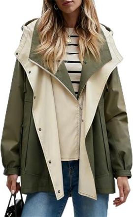 Generic Veste d&eacute;contract&eacute;e &agrave; revers pour femme, coupe-vent &agrave; capuche &agrave; bloc de couleurs, coupe d&eacute;contract&eacute;e, v&ecirc;tements dext&eacute;rieur l&eacute;gers, Vert, 3XL