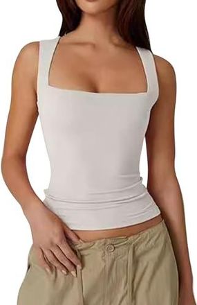 Generic Hauts à bretelles fines et col en V pour style dété décontracté 2024 nouveau t-shirt sexy col doux sans manches double ligne t-shirt coupe ajustée hau