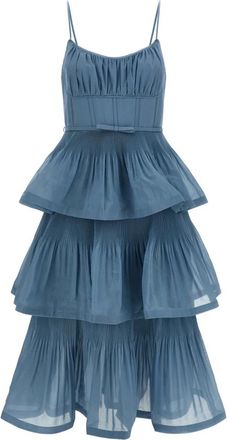 Zimmermann Femme, Robes, Bleu, Taille: 38 FR Robe Midi Pliss&eacute;e &Agrave; Volants