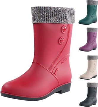 Generic Bottes de pluie mi-mollet pour femme, bottes de pluie doubl&eacute;es en peluche, bottes dhiver chaudes et confortables, bottes de jardin, imperm&eacute;ables et an