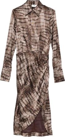 Elisabetta Franchi Femme, Robes, Brun, Taille: 36 FR Robe Satin Stretch Imprim&eacute; Alligator