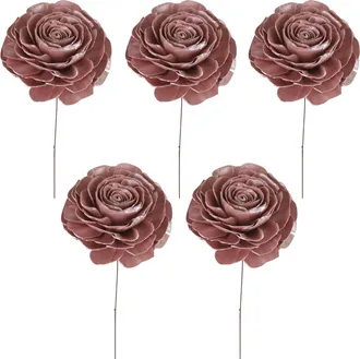 Matches 21 Trockenblüten Rosen 5er Set Ø 12 cm Altrosa am Draht - Handgefertigte Holzblumen für Boho Deko