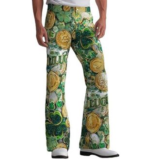 Generic Pantalon &eacute;vas&eacute; pour homme - Style r&eacute;tro ann&eacute;es 60 et 70 - Coupe d&eacute;contract&eacute;e - Coupe classique et confortable - Jambe large - Costume de la Saint-Patr