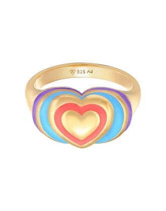 Elli Bague motif coeur en argent massif 925 plaqué or avec émail-Doré