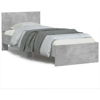 vidaXL Bettgestell mit Kopfteil und LED-Leuchten Betongrau 90x200 cm Vidaxl