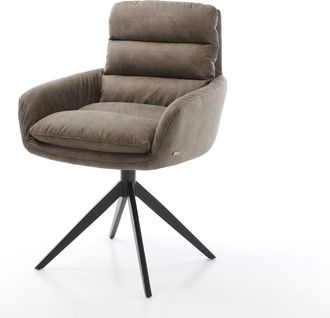 DELIFE Drehstuhl Abelia-Flex mit Armlehnen Mikrofaser Taupe Vintage Kreuzgestell breit Schwarz 360&deg; drehbar Wippfunktion, Esszimmerst&uuml;hle