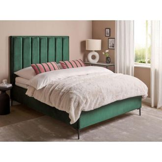 Beliani Polsterbett Dunkelgrün Samtstoff Gesteppt mit Hohem Kopfteil Bettkasten Lattenrost 140x200 cm Hochklappbar für Schlafzimmer Doppelbett Ehebett