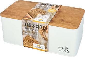 RBV BIRKMANN Birkmann, Laib & Seele Brotkasten, Metall mit Bambusdeckel, 33 cm, zum Aufbewahren von Brot und Teigwaren, 310209