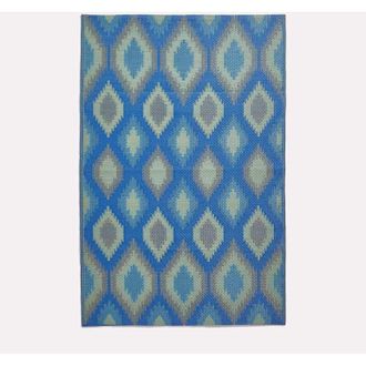 Homescapes Homescapes - Tapis ext&eacute;rieur terrasse r&eacute;versible Tapis de jardin Amber bleu 180x270 cm