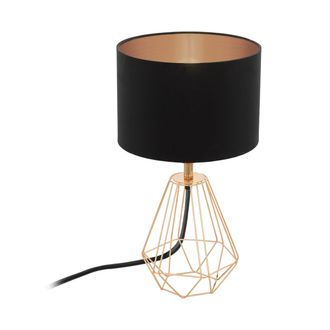 Eglo Nachttischlampe Carlton 2, Deko Tischlampe Vintage, Retro Lampe aus Metall und Stoff in Kupfer und Schwarz, E14