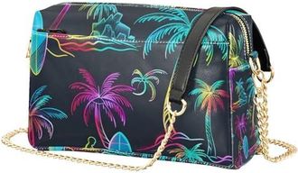 Mnsruu Sacs à bandoulière pour femme, sac à main en cuir coloré avec palmiers fluo