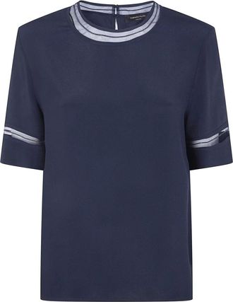 Fabiana Filippi T-shirt &agrave; col rond avec garniture en r&eacute;sille - Femme - Tops - Bleu - Taille: 38 FR