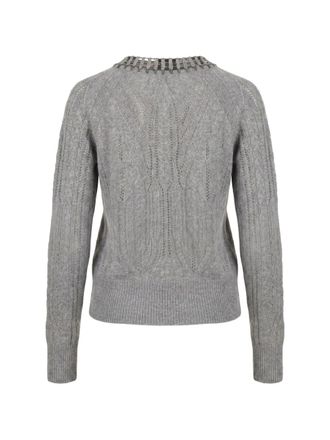 Ermanno Scervino Embellished Cable-Knit Cashmere Cardigan - Grey