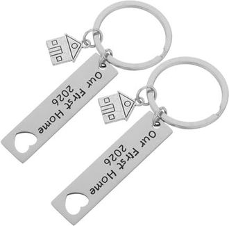 Hemobllo Lot de 2 Set de Porte-cl&eacute;s pour Propri&eacute;taire en Acier Inoxydable 2026, Porte-cl&eacute;s Maison Neuve Toucher Doux, Pr&eacute;sent Pendaison de Cr&eacute;maill&egrave;re pour Cou