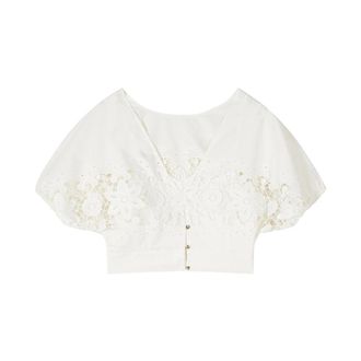 Patrizia Pepe Femme, Blouses et Chemises, Blanc, Taille: 40 FR Macram&eacute; Lace Top