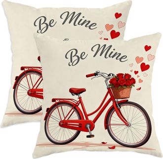 Generic Fahrrad, Romantisch, Verspielt, Herzen, Rosen, Rot Kissenbezug Mit Rei&szlig;verschluss Sofakissen Komfort Zierkissenbez&uuml;ge F&uuml;r Hotel B&uuml;ro Heimdekoration 45
