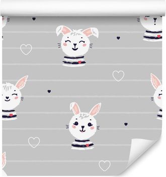 OEM Carta Da Parati A Righe Con Conigli In Primo Piano Per Soggiorno E Camera Da Letto, 50x1000 Cm