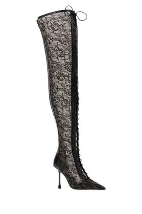 Jimmy Choo London Womens Black Lace And Nappa Leather Scarlett Boots Blackblack Scarpe Con Tacco High Heel Shoes