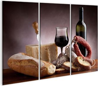 Islandburner Bild auf Leinwand Stilleben Wein Käse Brot Wurst Stimmungsvoll Für Liebhaber Küche Bilder Wandbilder Poster