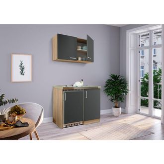 Respekta Küche Miniküche Singleküche Küchenzeile Pantry Eiche Grau Levin 100 cm Respekta