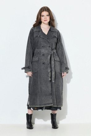 Ulla Popken Jeansjacke Jeans-Trenchcoat Reverskragen Vintage doppelreihig