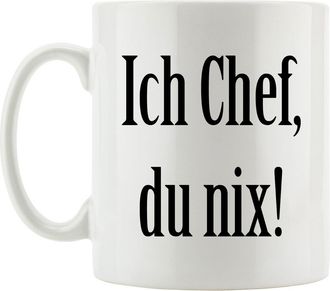 Pixxprint Ich Chef, du NIX!s Tasse, ca. 300ml Fassungsvermögen, Keramik Weiß, Spülmaschinenfest
