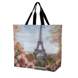 Generic Tour Eiffel De Paris Avec Des Fleurs Sac Cabas Imperm&eacute;able Sacs De Courses L&eacute;ger Sac Fourre-Tout Pour Gym Universit&eacute; Quotidienne