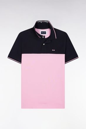 Eden Park Polo &Agrave; Manches Courtes En Piqu&eacute; Coton Rose Col Jacquard Coupe Droite