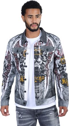 Kingz Designer Jeansjacke mit All-Over Print Weiß XXL