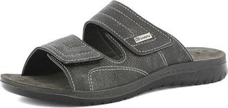 Inblu Chaussons pour homme &agrave; double bande avec fermeture &agrave; d&eacute;chirure, semelle int&eacute;rieure en cuir v&eacute;ritable, Noir, 43 EU