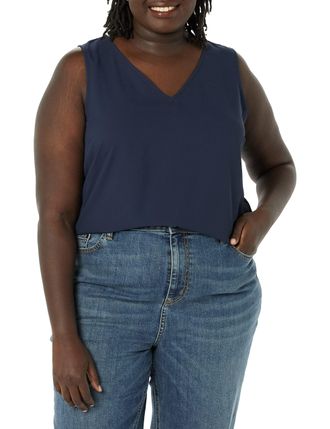 Amazon Essentials Damen &Auml;rmelloses Lagen-Tanktop mit normaler Passform (erh&auml;ltlich in &Uuml;bergr&ouml;&szlig;e), Marineblau, S