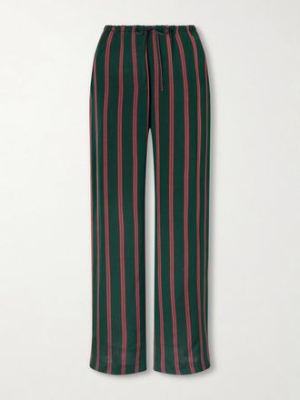 Dries Van Noten Pantalon Large En Satin &Agrave; Rayures - Vert